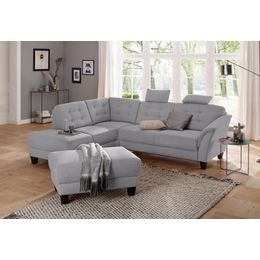 Ecksofa Home Affaire "Trondheim L-Form", grau, B:260cm H:89cm T:214cm, Struktur fein (100% Polyester);Flachgewebe (100% Polyester);Luxus-Microfaser (90% Polyester, 10% Polyamid), Sofas, Ecksofa, mit Federkern und Knopfheftung im R&uuml;cken, F&uuml;&szlig;e Buche dunkel
