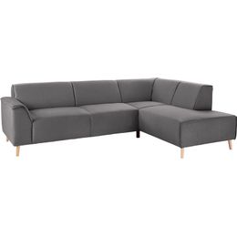 Ecksofa Home Affaire "Janek Scandic Design, elegant und zeitlos, L-Form", schwarz (pepper), B:263cm H:81cm T:191cm, Struktur fein ( 100% Polyester);Struktur weich (92% Polyester, 8% Nylon);Struktur fein ( 100% Polyester), Sofas, Ecksofa, mit Federkern und Keder in scandinavischem Design