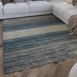 Teppich Wecon Home "Hamptons TWENTYFOUR", grau (grau blau), B:70cm H:10mm L:140cm, Polyester, Teppiche, Teppich, L&auml;ufer, Kurzflor, Wohnzimmer, Schlafzimmer, elegant, robust, Streifen