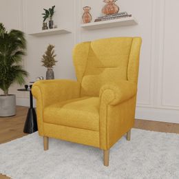 Ohrensessel Home Affaire "OSTIANO B/T/H: 80/82/98 cm, Sessel", gold, B:80cm H:98cm T:82cm, 92% Polyester, 8% Nylon, Sessel, Ohrensessel, Einzelst&uuml;ck, dicke geschwungene Armlehnen, uni und kariert