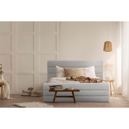 Polsterbett Home Affaire "Merrit", beige, B:173cm H:124cm L:234cm, Struktur (70% recyceltes Polyester, 30% Polyester), Betten, Polsterbett, Quernaht im Kopf- und Fu&szlig;teil, in 5 Breiten, auch in 220 cm L&auml;nge