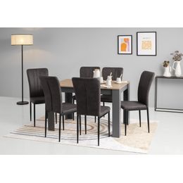 Essgruppe Home Affaire "Bergamo", grau (dunkelgrau, dunkelgrau, schwarz), B:120cm H:75cm T:80cm, FSC-zertifizierter Holzwerkstoff, Melamin, Metall, Sitzm&ouml;bel-Sets, Essgruppe, moderne 5 - teilige Essgruppe, erh&auml;ltlich in vielen Gr&ouml;&szlig;en und Farben