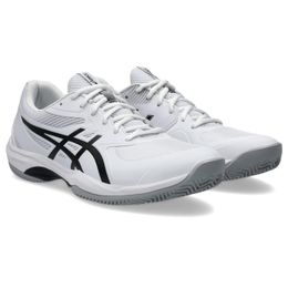 Tennisschuh asics "GAME FF CLAY", Herren, Gr. 49, schwarz-wei&szlig; (wei&szlig;, schwarz), Synthetik, Textil, Schuhe Tennisschuh, Sandplatzschuhe f&uuml;r Aschepl&auml;tze
