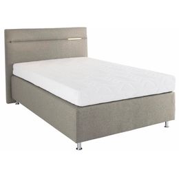 Boxspringbett, beige (struktustoff dunkelbeige), mit LED-Beleuchtung, Liegefl&auml;che B/L: 120cm x 200cm, H3, Bonnell-Federkernmatratze, Bezug Unterbox und Kopfteil: Strukturstoff (77% Polyester und 23% Viskose);Bezug Obermatratze 100% Polyester, waschbar bis 60C, Westfalia Schlafkomfort, Komplettbetten, Boxspringbett, wahlweise mit LED-Beleuchtung