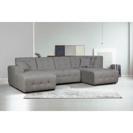 Wohnlandschaft Home Affaire "Nosia U-Form", grau (hellgrau), B:297cm H:85cm T:163cm, 100% Polyester, Sofas, Wohnlandschaft, incl. 2 Zierkissen, mit feiner Steppung