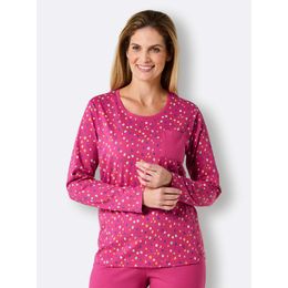w&auml;schepur Langarmshirt W&Auml;SCHEPUR "Schlafanzug-Shirt", Damen, Gr. 48/50, rosa (fuchsia, bedruckt), 100% Baumwolle, gemustert, gepunktet, Shirts Langarmshirt