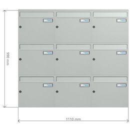 Renz A-015 9er Edelstahl Wandbriefkastenanlage Aufputz
