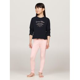 Pyjama "LS PJ LEGGING SET", M&auml;dchen, Gr. 164/170, rosa (soft rose, desert sky), Jersey, Obermaterial: 95% Baumwolle, 5% Elasthan, Tommy Hilfiger Underwear, bedruckt, Basic, Rundhals, Babylock, Homewear-Sets Pyjama, mit Babylock-Saum