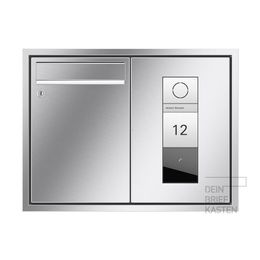 Renz Eckrahmen Unterputz Briefkasten 3x Gira 106 in V4A Edelstahl Anzeigemodul, Infomodul mit Gravur, Sprachmodul mit Klingel und Gravur mit Audio-Steuerger&auml;t + Gravur