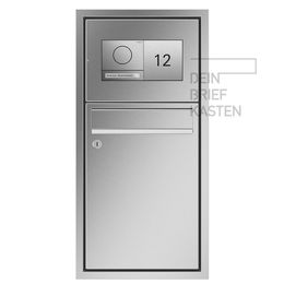 Renz Eckrahmen Unterputz Briefkasten 2x Gira 106 in V4A Edelstahl Infomodul mit Gravur, Sprachmodul mit 1 RT Kunststoff beleuchtet