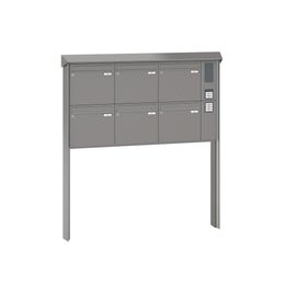 Renz Prisma freistehende Briefkastenanlage mit Sprechanlage 6-fach RAL9007