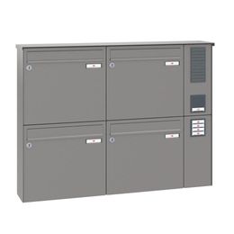 Renz Basic B Briefkastenanlage Aufputz mit Sprechsieb 4-fach RAL9007