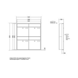 Renz Plan Unterputz Briefkastenanlage 4-fach RAL9016
