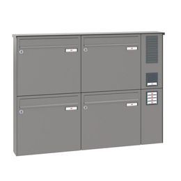 Renz Basic B Briefkastenanlage Aufputz mit Sprechsieb 4-fach RAL9007