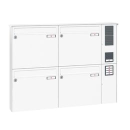 Renz Basic B Briefkastenanlage Aufputz mit Sprechsieb 4-fach RAL9016