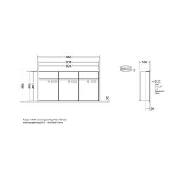 Renz Plan Unterputz Briefkastenanlage 3-fach RAL9007
