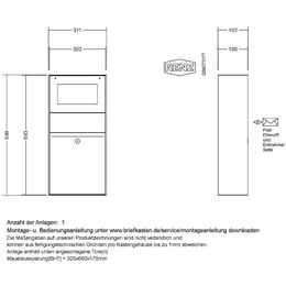 Renz Plan Unterputz Briefkasten 2x Gira 106 in V4A Edelstahl Blindmodul, Sprachmodul mit Klingel und Gravur + Gravur