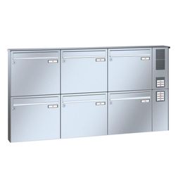Renz Basic B Briefkastenanlage Aufputz in V4A Edelstahl mit Sprechsieb 6-fach