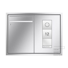 Renz Eckrahmen Unterputz Briefkasten 3x Gira 106 in V4A Edelstahl Sprachmodul, Klingelmodul 1 Ruftaste Kunststoff beleuchtet, Infomodul mit Gravur mit Audio-Steuerger&auml;t + Gravur