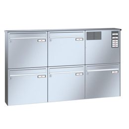 Renz Basic B Briefkastenanlage Aufputz in V4A Edelstahl mit Sprechsieb 5-fach