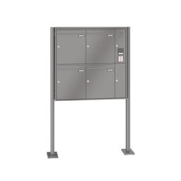 Renz Quadra freistehende Briefkastenanlage mit Sprechanlage 4-fach RAL9016