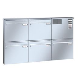 Renz Basic B Briefkastenanlage Aufputz in V4A Edelstahl mit Sprechsieb 5-fach