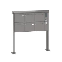 Renz Prisma freistehende Briefkastenanlage mit Sprechanlage 6-fach RAL9016