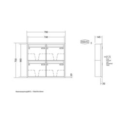 Renz Eckrahmen Unterputz Briefkastenanlage 4-fach RAL9016