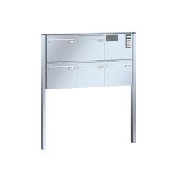 Renz Basic B freistehende Briefkastenanlage in V4A Edelstahl mit Sprechfeld 5-fach
