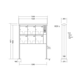 Renz Prisma freistehende Briefkastenanlage mit Sprechanlage 6-fach RAL7016