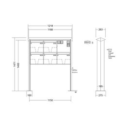 Renz Prisma freistehende Briefkastenanlage mit Sprechanlage 5-fach RAL7016