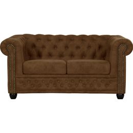 Chesterfield-Sofa Home Affaire "Rysum", braun (cognac), B:148cm H:72cm T:86cm, Luxus-Microfaser Lederoptik (100% Polyester), Sofas, Chesterfield-Sofa, Chesterfield-Optik, in 2 Bezugsqualit&auml;ten