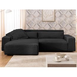 Ecksofa OTTO HOME "KINLEE Design-Sofa mit Recamiere rechts/links, Ma&szlig;e B/T/H 251/144/70cm", anthrazit, B:251cm H:70cm T:144,5cm, 100% Polyester, Sofas, Ecksofa, L-Form mit Wellenunterfederung, ohne Bettfunktion, modern und beguem