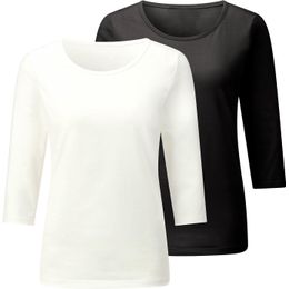 3/4-Arm-Shirt Casual Looks "2er-Pack Shirts", Damen, Gr. 42, schwarz, ecru, 100% Baumwolle, unifarben, Rundhals, Shirts 3/4-Arm-Shirt