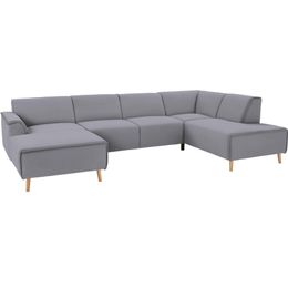 Wohnlandschaft Home Affaire "Janek Scandic Design, elegant und zeitlos U-Form", grau, B:324cm H:81cm T:191cm, Struktur fein ( 100% Polyester);Struktur weich (92% Polyester, 8% Nylon);Struktur weich (92% Polyester, 8% Nylon), Sofas, Wohnlandschaft, mit Federkern und Keder in scandinavischem Design