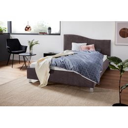 Polsterbett, grau (anthrazit), B:152cm H:100cm L:210cm, Bezug Bett: Velours mit grober Lederoptik (100% Polyester);Bonnellfederkernmatratze: 51% Polypropylen, 39% Polyester, 10% Baumwolle;Kaltschaummatratze: 100% Polyester, Bezug abnehm- und waschbar bis 60C, Westfalia Schlafkomfort, Betten, Polsterbett