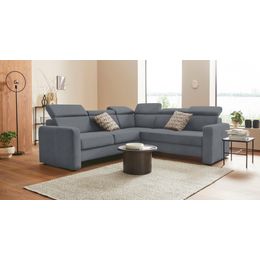 Sit & More Ecksofa SIT & MORE "Bologna L-Form", blau (blau, grau), B:247cm H:84cm T:227cm, Sofas, Ecksofa, Kopfteilverstellung, wahlweise mit Bettfunktion und Schubkasten