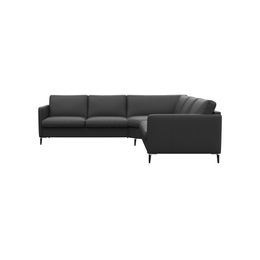 Ecksofa FLEXLUX "Fiore, L-Form, bequem und komfortabel durch hochwertigem Sitzaufbau", schwarz (deep schwarz), B:249cm H:85cm T:92cm, 100% Echteder, Sofas, Ecksofa, schmale Armlehnen, Kaltschaum, F&uuml;&szlig;e Alu+schwarz