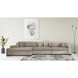 Ottomane Home Affaire "Skara L-Form", beige (dunkelbeige), B:310cm H:86cm T:100cm, 100% Polyester, Sofas, Ottomane, Lounge-Sofa mit Federkernpolsterung, in vielen Bezugsvarianten