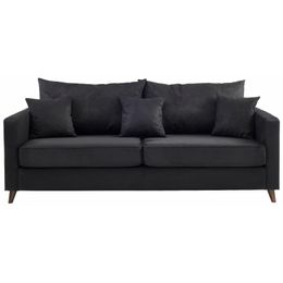 3-Sitzer Home Affaire "Renesse", schwarz, B:203cm H:90cm T:90cm, Samtvelours 100% Polyester;Luxus-Microfaser ALTARA NUBUCK (100% Polyester), Sofas, 3-Sitzer, lose Kissen, Keder an Sitzkissen