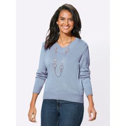 V-Ausschnitt-Pullover Casual Looks "Pullover", Damen, Gr. 40, blau (eisblau), 50% Baumwolle, 50% Polyacryl, meliert, unifarben, figurumspielend, Pullover V-Ausschnitt-Pullover