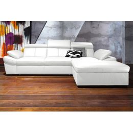 Ecksofa exxpo - SOFA FASHION "Salerno, Funktionssofa, Breite 280cm, hoher Sitzkomfort, L-Form", wei&szlig;, B:280cm H:77cm T:170cm, Microfaser-Primabelle (100% Polyester);NaturLEDER;Kunstleder;Lederfaserstoff;Luxus-Microfaser Lederoptik, Sofas, Ecksofa, inkl. Kopf- und Armteilverstellung, wahlweise mit Bettfunktion