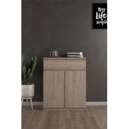 Kommode Inosign "Naia", braun (jackson hickory), B:80,4cm H:100,4cm T:40cm, Holzwerkstoff, Sideboards, Kommode, abgerundete Schubladenkanten auf Metallgleiter, Breite 80,2 cm