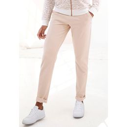 Loungepants Lascana, Damen, Gr. 36/38, N-Gr, braun (nougat), Sweatware, Obermaterial: 60% Baumwolle, 40% Polyester, unifarben, bequem lang, Hosen Loungepants, mit modischem Umschlagsaum, Loungeanzug, Topseller