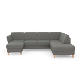 Sit & More Wohnlandschaft SIT & MORE "Visby U-Form", grau, B:303cm H:87cm T:213cm, Sofas, Wohnlandschaft, wahlweise mit Bettfunktion und Stauraum, frei im Raum stellbar