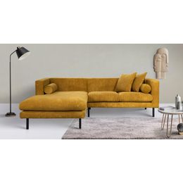 Ecksofa Home Affaire "Lillibeth L-Form Designsofa, Ma&szlig;e B/T/H: 240/173/83 cm", gelb (safran), B:240cm H:83cm T:173cm, 100% Polyester, Sofas, Ecksofa, Zierkissen als Wendekissen, in Samtoptik oder Cord