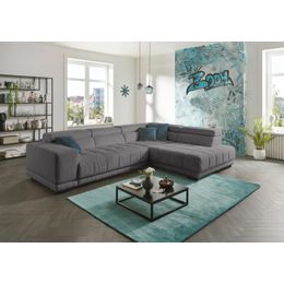 Ecksofa DIE PLANBAR "MP-IN15053 L-Form breiter Schenkel", grau (anthrazit), B:323cm H:73cm T:222cm, 100% Polyester, Sofas, Ecksofa, wahlweise mit Kopfteilverstellung und manueller Vorziehbank