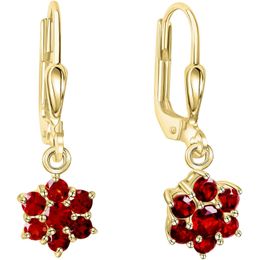 Paar Ohrh&auml;nger Firetti "Schmuck Geschenk, Ohrringe Bl&uuml;te, Gold 333", gold (gelbgoldfarben, rot, rot), Ohrringe, Damen, Gelbgold 333, Paar Ohrh&auml;nger, mit Granat