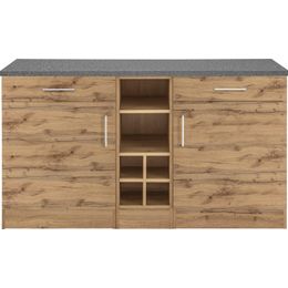 Unterschrank KOCHSTATION "KS-Colmar", braun (wotaneiche), B:150cm H:85cm T:60cm, Holzwerkstoff, Schr&auml;nke, Unterschrank, 150 cm breit, 2 Schubk&auml;sten, 2 T&uuml;ren, 6 F&auml;cher, f&uuml;r viel Stauraum