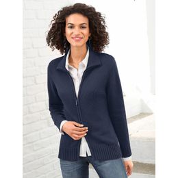Strickjacke Casual Looks, Damen, Gr. 46, blau (marine), 50% Baumwolle, 50% Polyacryl, unifarben, figurumspielend, Strickjacken Strickjacke